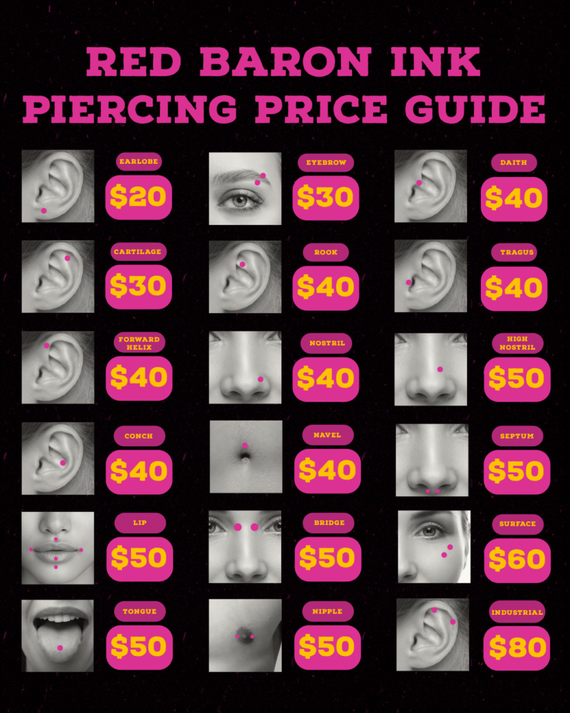 Price Guide | Red Baron Ink Tattoo & Piercing